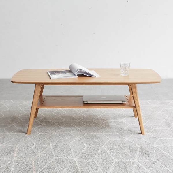 100 Solid Wood Low Table in Oak with Storage Shelf Bed Bath Beyond 41312908